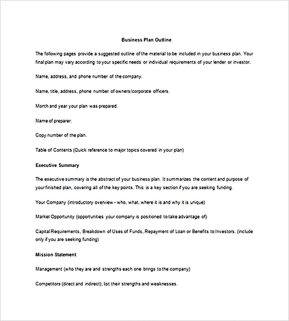 Sample Business Plan Outline Template | room surf.com