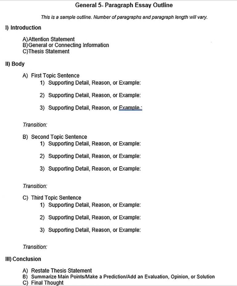 General Essay Outline Template | room surf.com