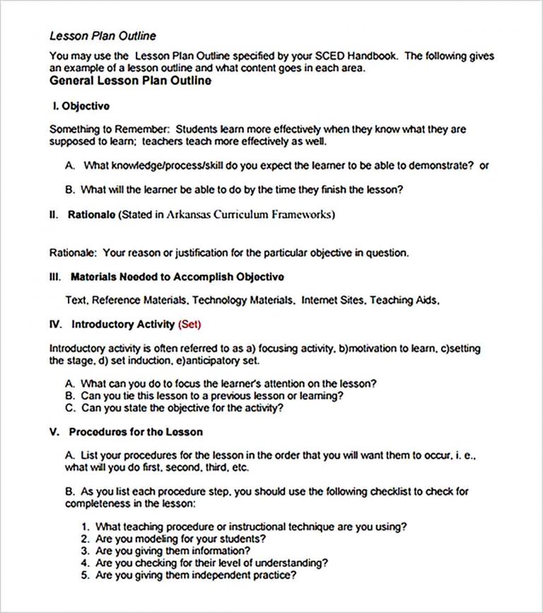Lesson Plan Outline Template | room surf.com