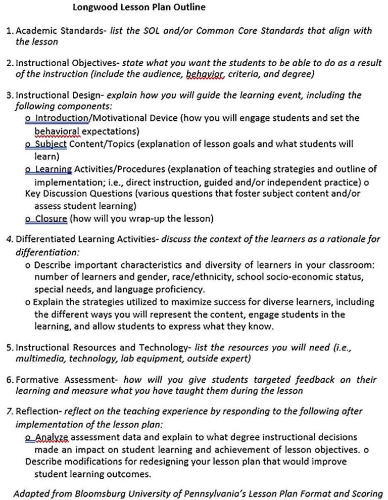 Sample Lesson Plan Outline Template | room surf.com