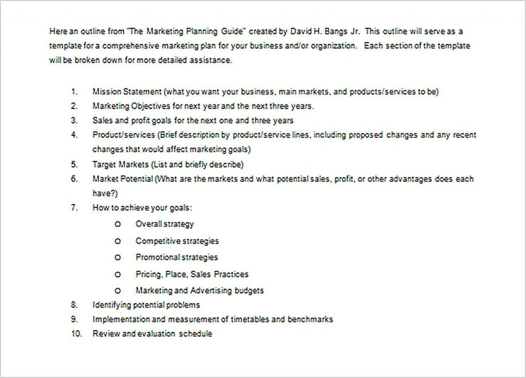 Marketing Plan Outline Template | room surf.com