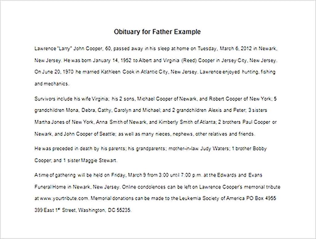 The Best Designs of Obituary Templates for Father | room surf.com