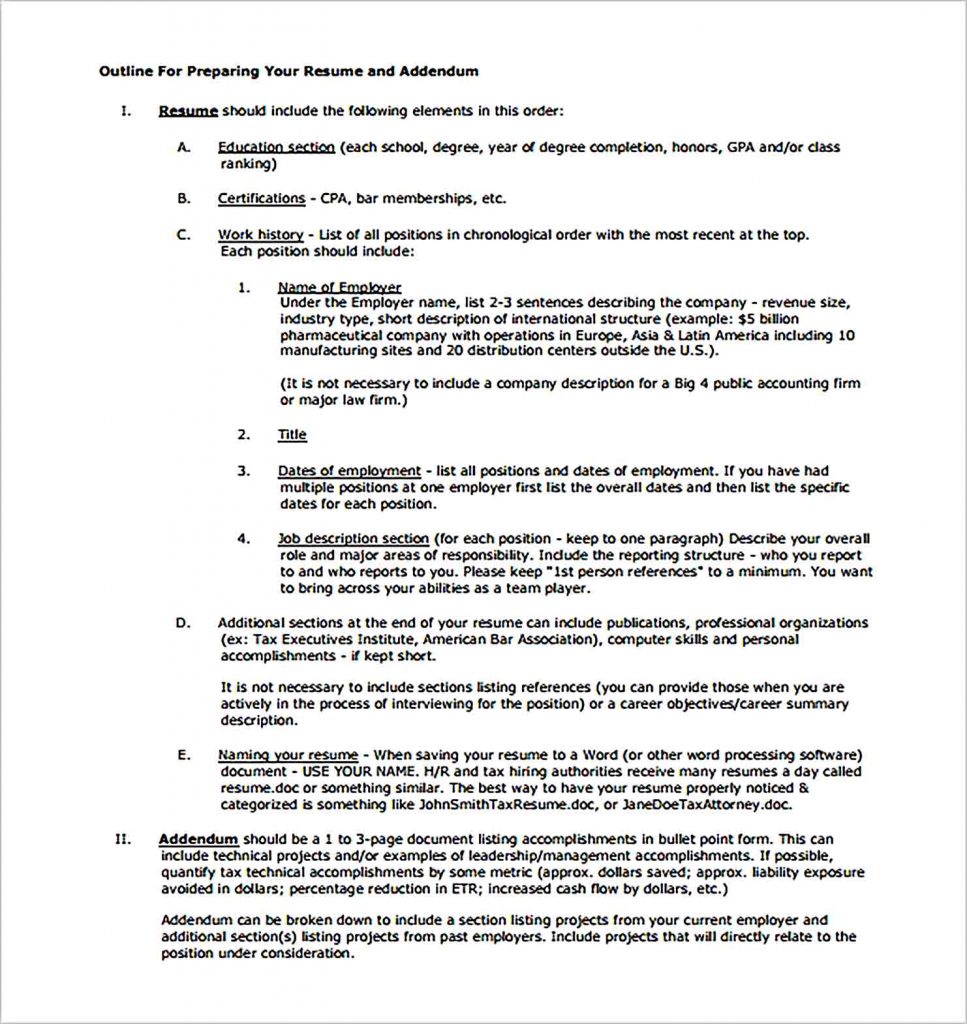 Resume Outline Template Sample | room surf.com