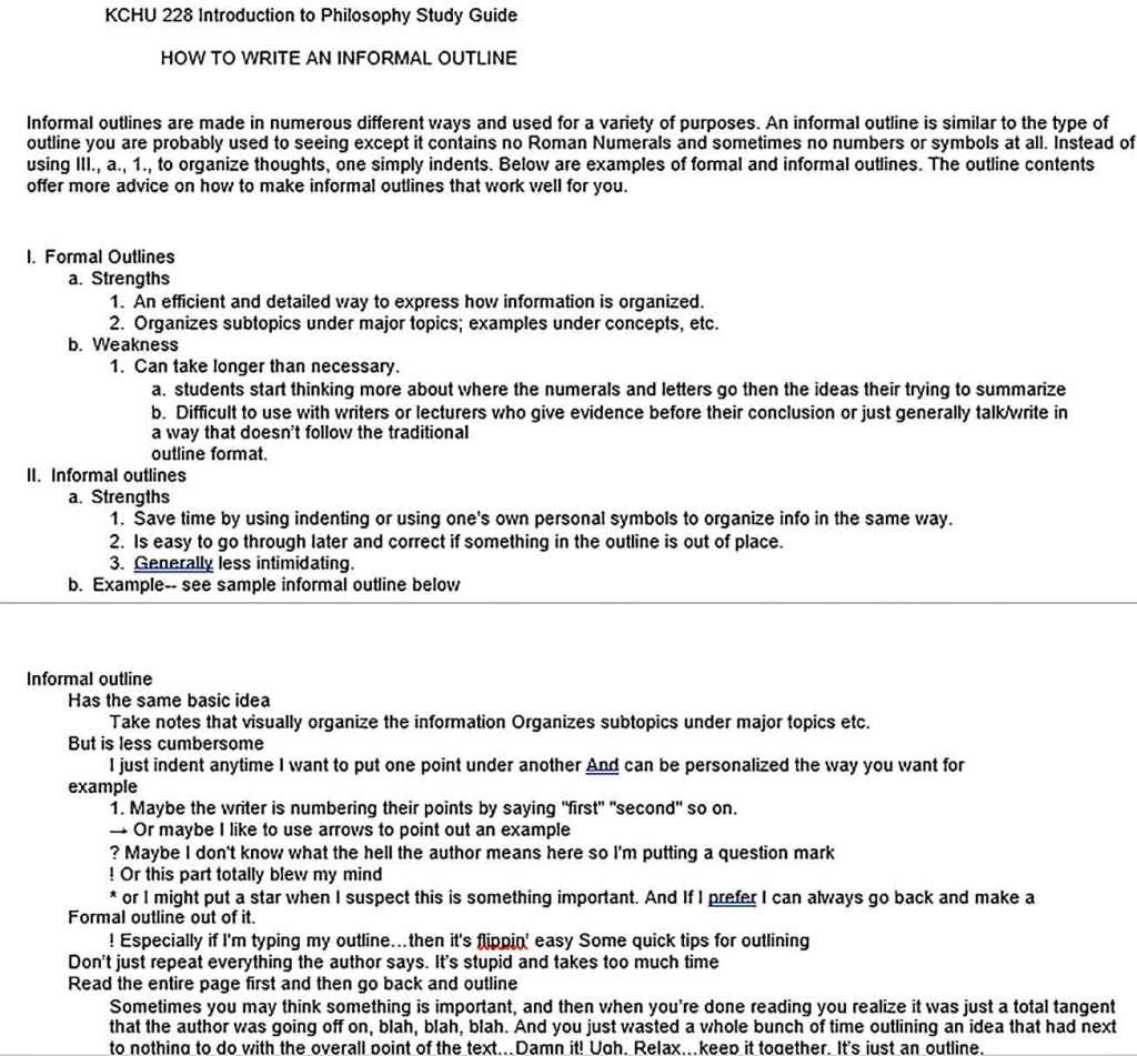 Informal Outline Template | room surf.com