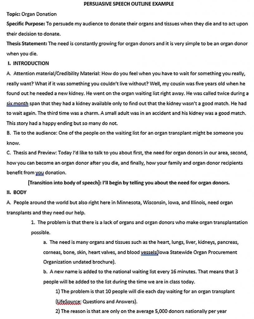 Sample Persuasive Speech Outline Template as a Speech Delivery Aid ...