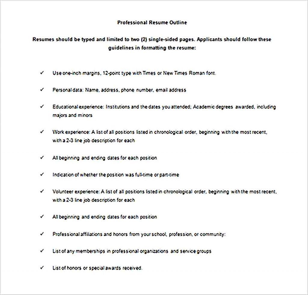 Resume Outline Template Sample | room surf.com