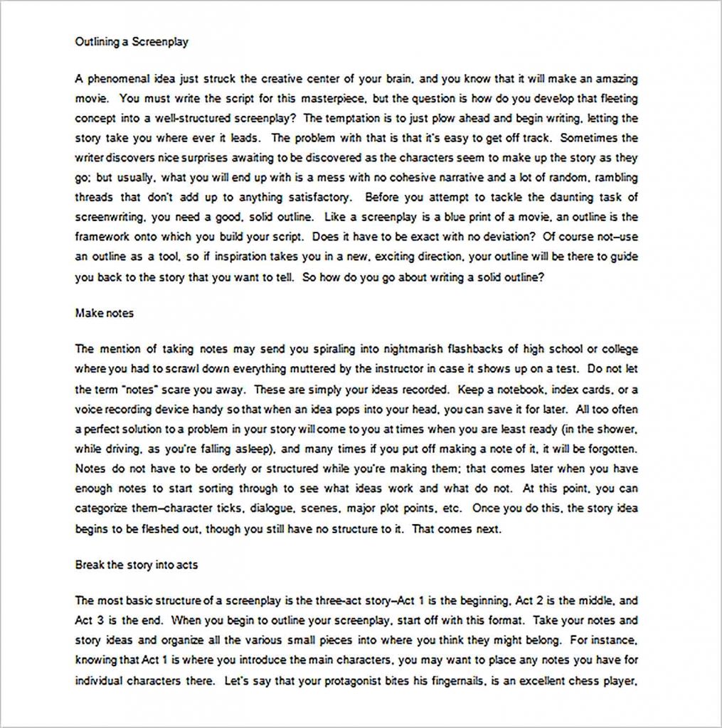 Sample Screenplay Outline Template | room surf.com