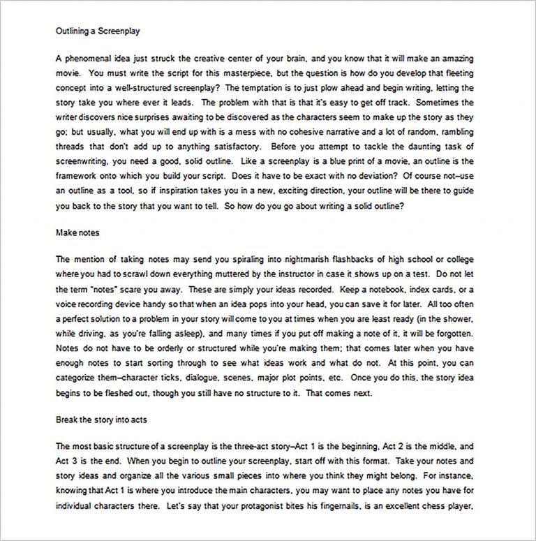 Sample Screenplay Outline Template | room surf.com
