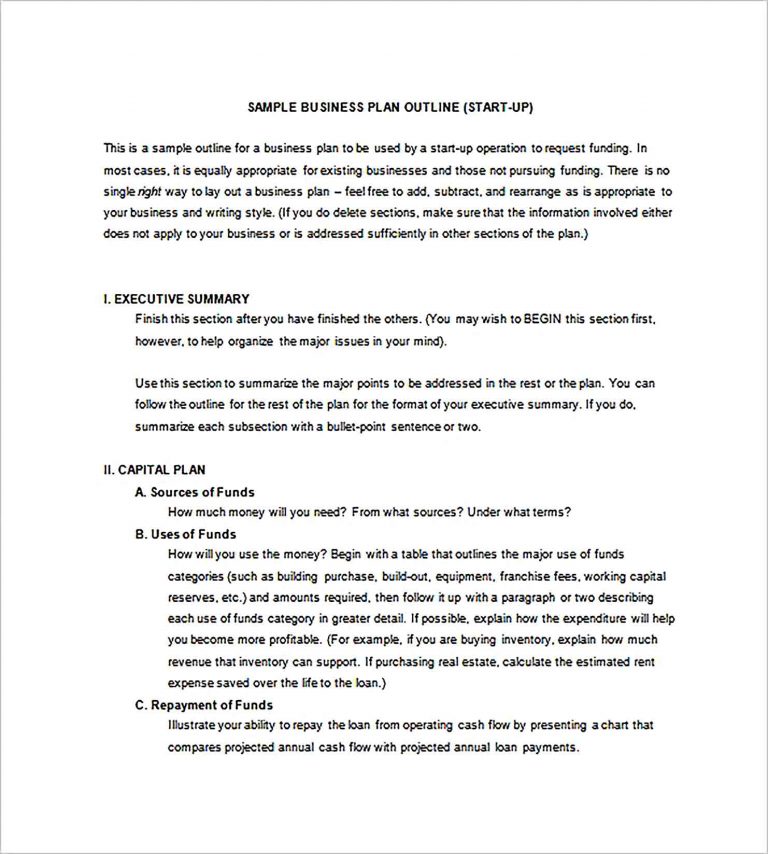 Business Plan Outline Template with the Content and Ideas | room surf.com