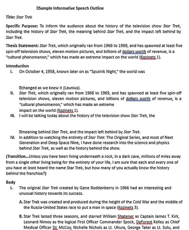 Informative Speech Outline Templates | room surf.com