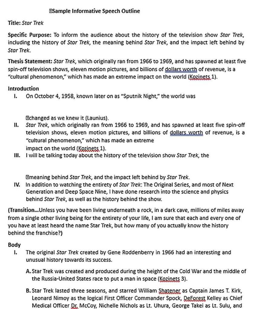 Informative Speech Outline Templates | room surf.com