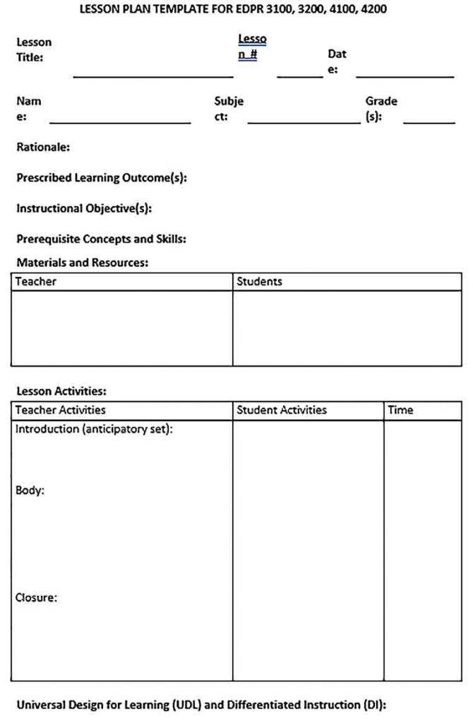 Sample Lesson Plan Outline Template | room surf.com