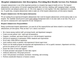 Hospital Administrator Job Description; Providing Best Health Services ...