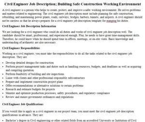 Civil Engineer Job Description; Building Safe Construction Working ...