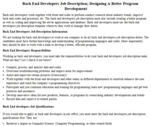 Back End Developers Job Description; Designing A Better Program ...