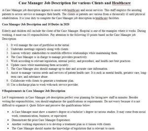 Case Manager Job Description for various Clients and Healthcare | room ...