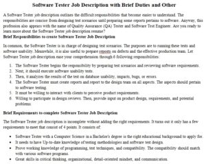 Software Tester Job Description with Brief Duties and Other | room surf.com