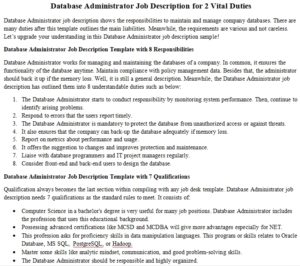 Database Administrator Job Description for 2 Vital Duties | room surf.com