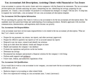 Tax Accountant Job Description; Assisting Clients with Financial or Tax ...