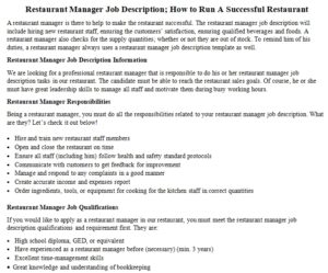 Restaurant Manager Job Description; How to Run A Successful Restaurant ...
