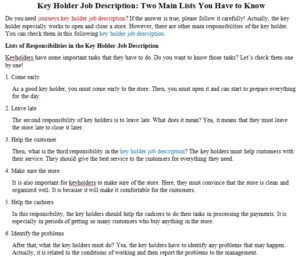 Key Holder Job Description: Two Main Lists You Have to Know | room surf.com