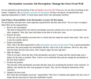 Merchandise Associate Job Description: Manage the Store Front Well ...