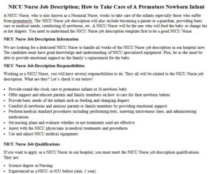 NICU Nurse Job Description; How to Take Care of A Premature Newborn ...