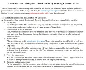 Assembler Job Description: Do the Duties by Showing Excellent Skills ...