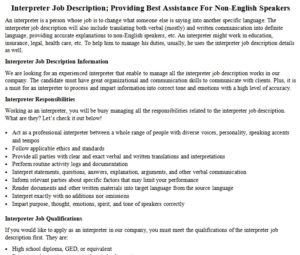 Interpreter Job Description; Providing Best Assistance For Non-English ...