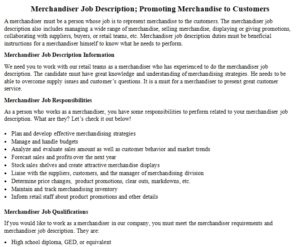 Merchandiser Job Description; Promoting Merchandise to Customers | room ...