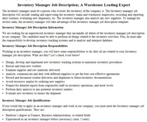 Inventory Manager Job Description; A Warehouse Leading Expert | room surf.com