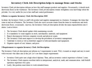 Inventory Clerk Job Description helps to manage Items and Stocks | room ...