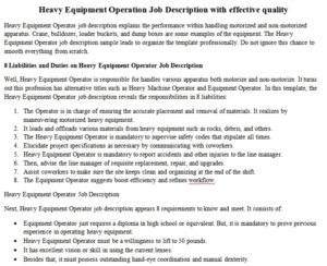 Heavy Equipment Operation Job Description with effective quality | room ...