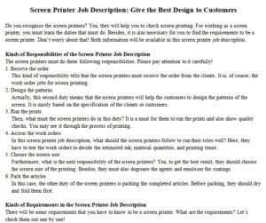 Screen Printer Job Description: Give the Best Design to Customers ...