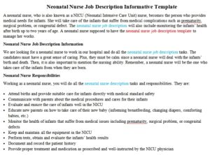 Neonatal Nurse Job Description Informative Template | room surf.com