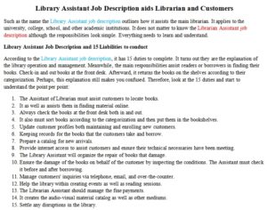 Library Assistant Job Description aids Librarian and Customers | room ...