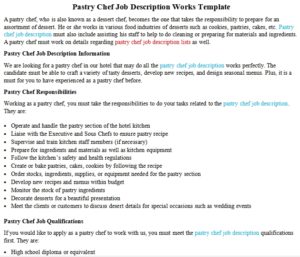 Pastry Chef Job Description Works Template | room surf.com