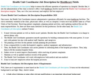 Health Unit Coordinator Job Description for Healthcare Fields | room ...