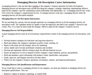 Managing Director Job Description Career Information | room surf.com