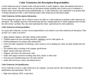 Cable Technician Job Description Responsibilities | room surf.com