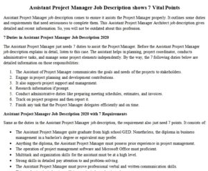 Assistant Project Manager Job Description shows 7 Vital Points | room ...
