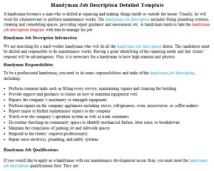Handyman Job Description Detailed Template | room surf.com