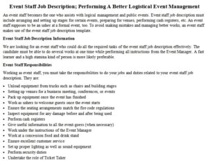 Event Staff Job Description; Performing A Better Logistical Event ...
