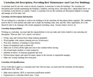 Custodian Job Description; Providing Best Maintenance And Care For ...