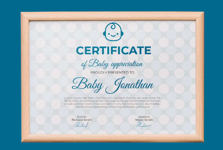 Baby Certificate Customizable PSD Design Template | room surf.com