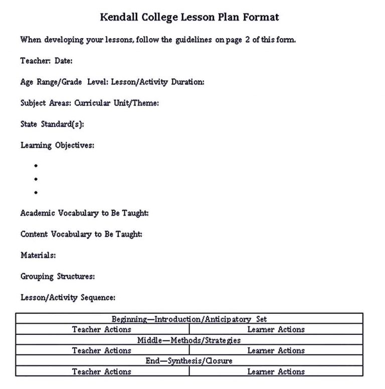 Lesson Plan Template Doc | room surf.com