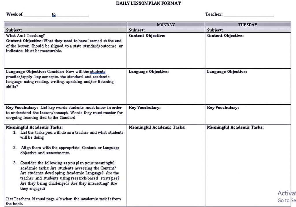 Lesson Plan Template Doc | room surf.com