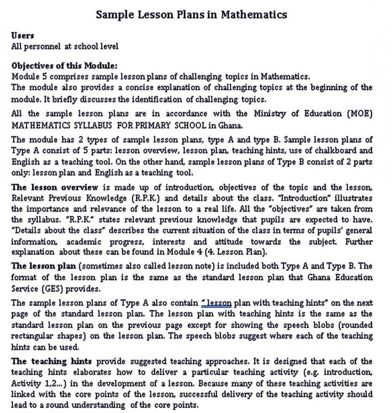 Lesson Plan Sample Template | room surf.com