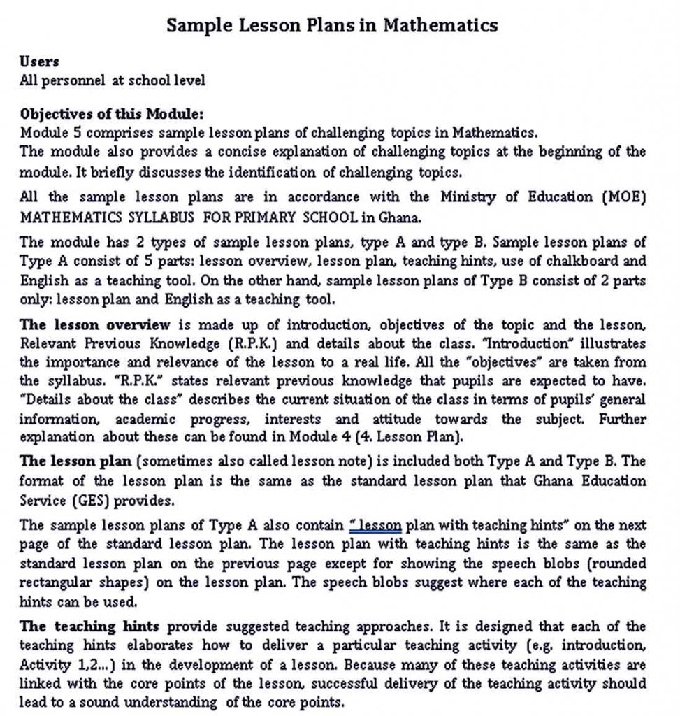 Lesson Plan Sample Template | room surf.com