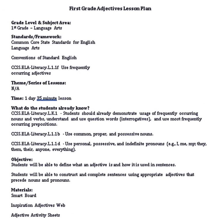 Lesson Plan For 1st Grade Templates | room surf.com